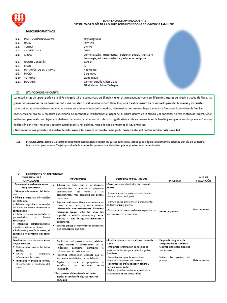 EXPERIENCIA DE APRENDIZAJE N° 02 MAYO | Descargar gratis PDF | Geometría | Dios