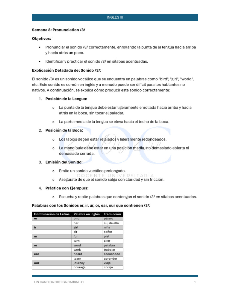 Pronunciación del sonido /3/ en inglés | PDF | Vocal | Fonética