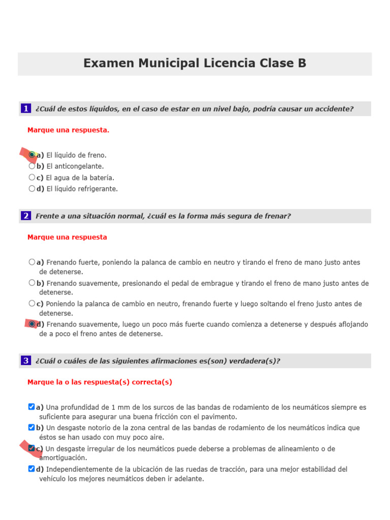 Examenes Licencias de Conducir 4 | PDF | Neumático | Tráfico