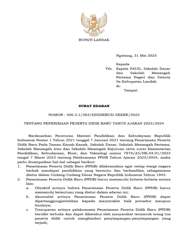 Edaran PPDB 2023-2024 | PDF