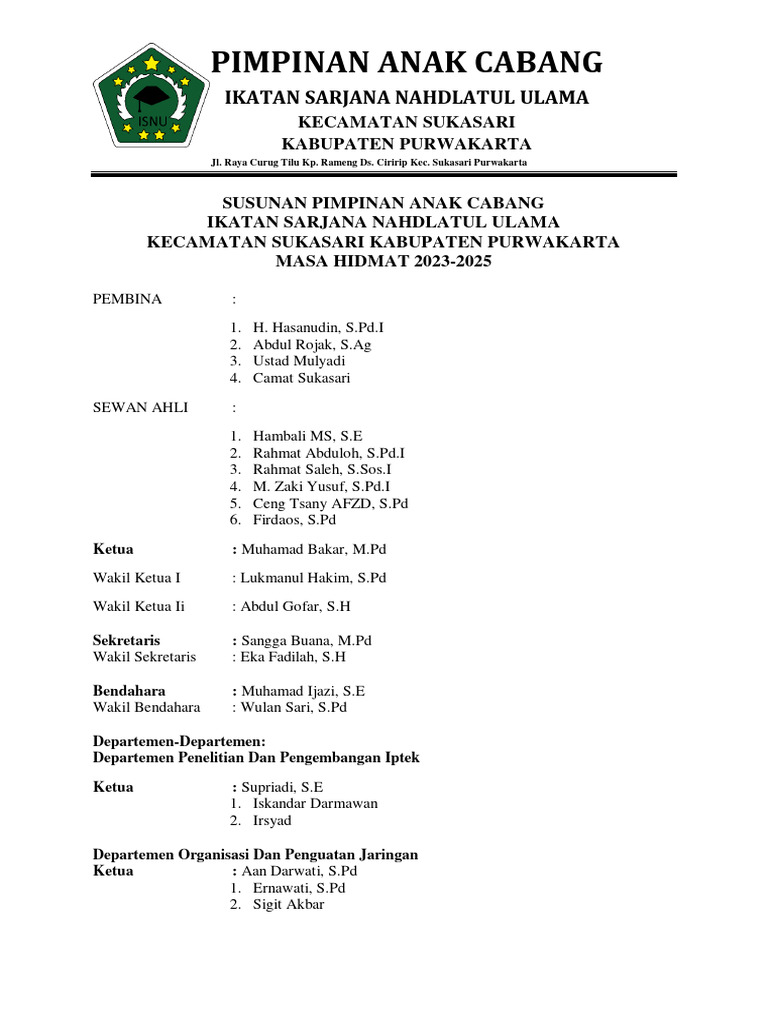 Struktur Pengurus Isnu-1 | PDF