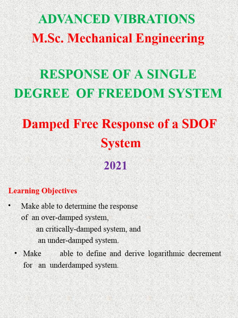 Lecture 19 C4T3 Damped Free Response of A SDOF System | PDF | Damping | Applied Mathematics