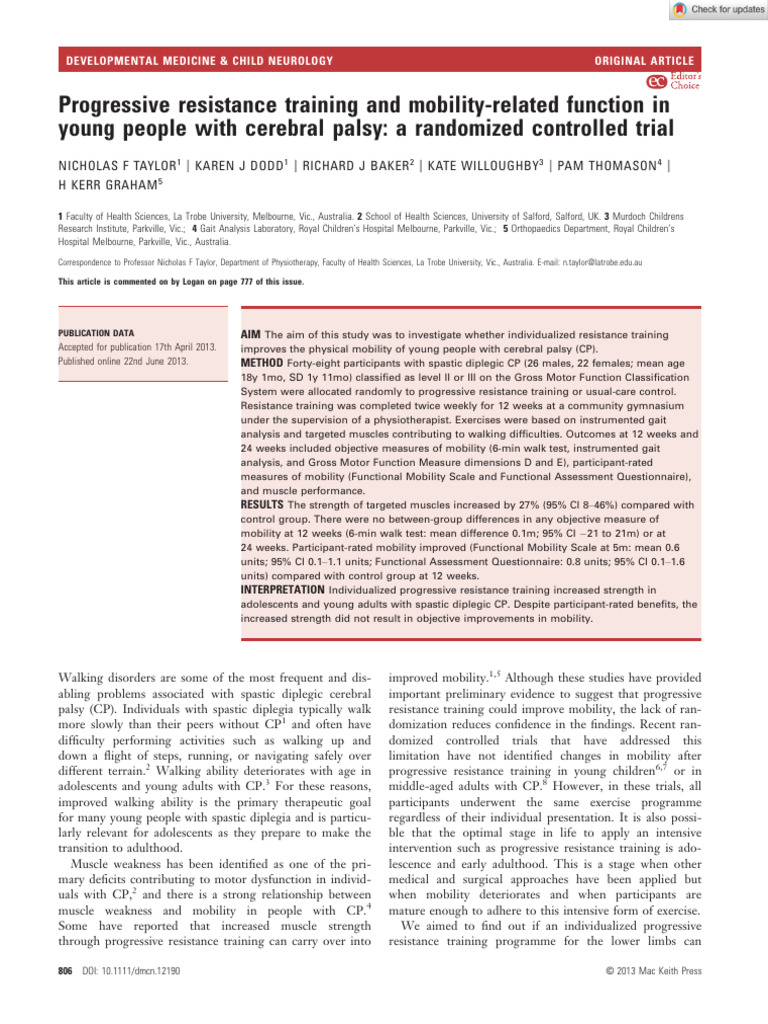 Entrenamiento de resistencia progresiva y función relacionada con la movilidad en jóvenes con ...