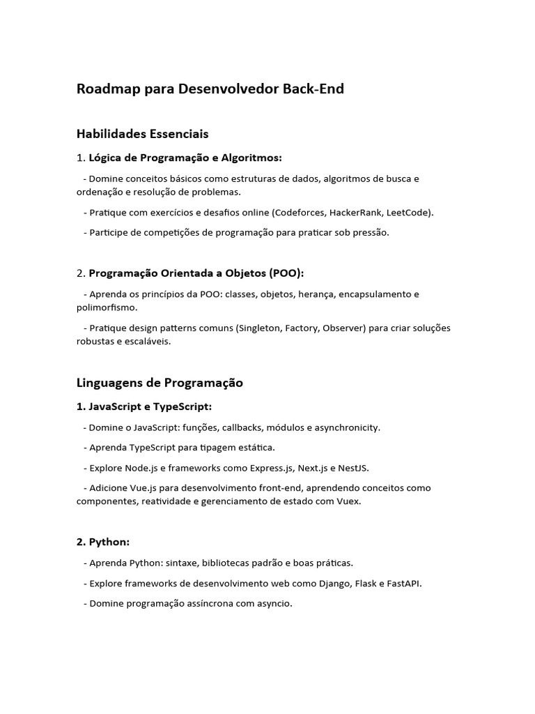 Roadmap Back-End | PDF | Script Java | Python (linguagem de programação)
