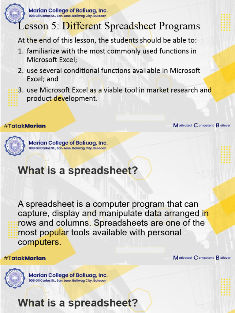 Lesson 5 Advance Spreadsheet Skills | PDF | Spreadsheet | Microsoft Excel