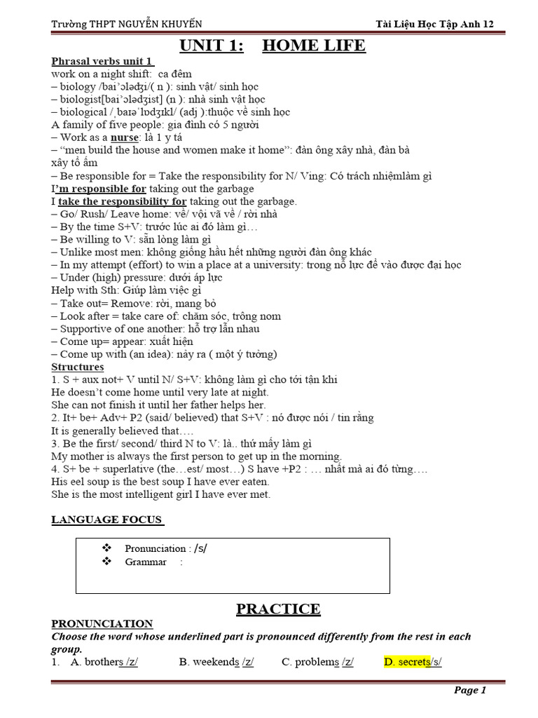 TL HỌC TẬP ANH 12 HK1 (BẢN GV) | PDF