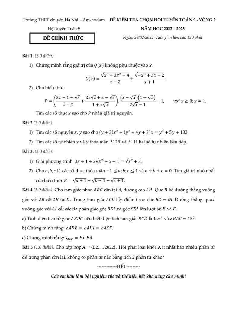 de thi chon doi tuyen Vong 2 - 2022-2023 | PDF
