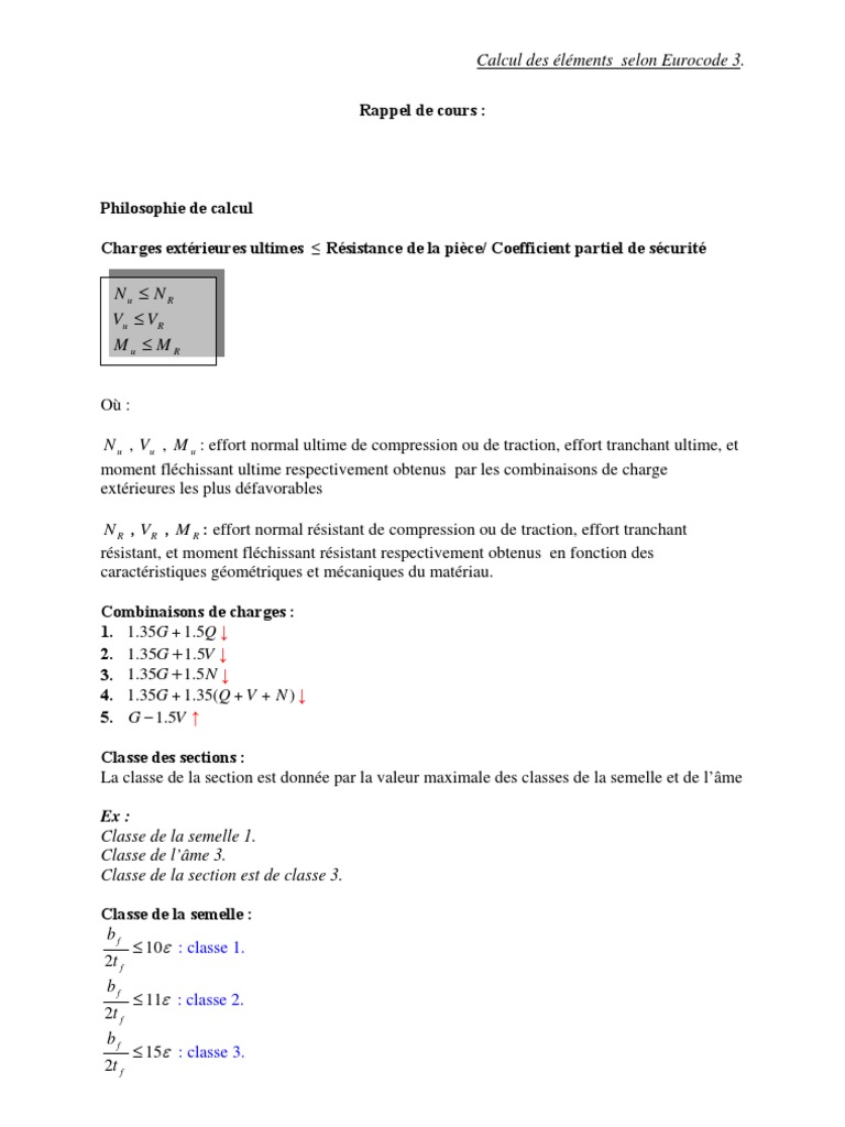 Rappel de Cours. Calcul Des Éléments CM Selon Eurocode3 | PDF | Flexion ...