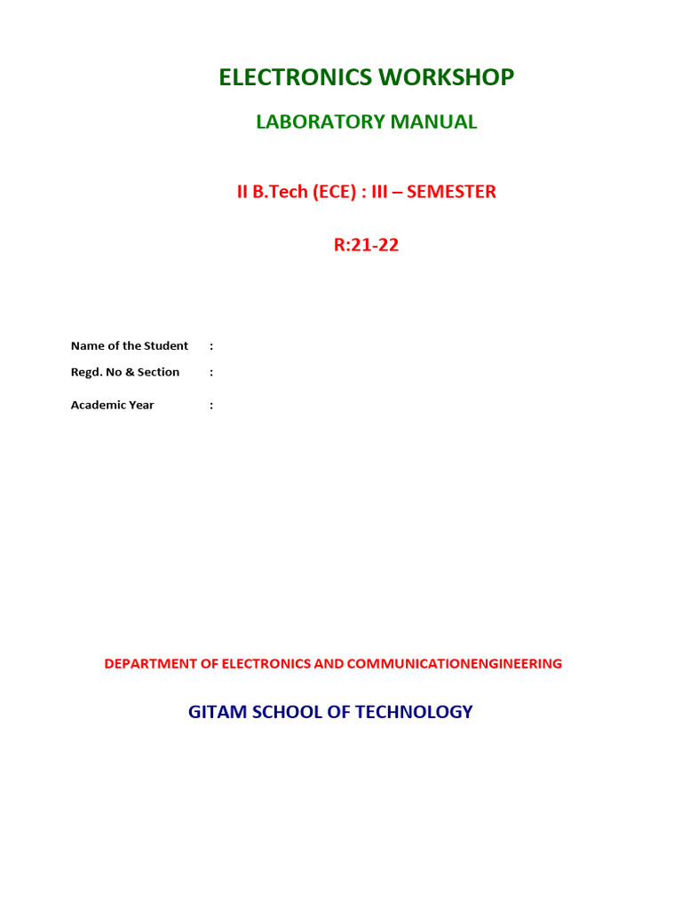 Electronic - Workshop Manual - Final (Gitam) | PDF | Inductor | Field ...