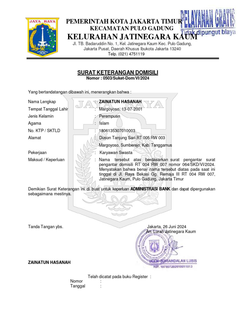 Surat Domisili Jakarta | PDF