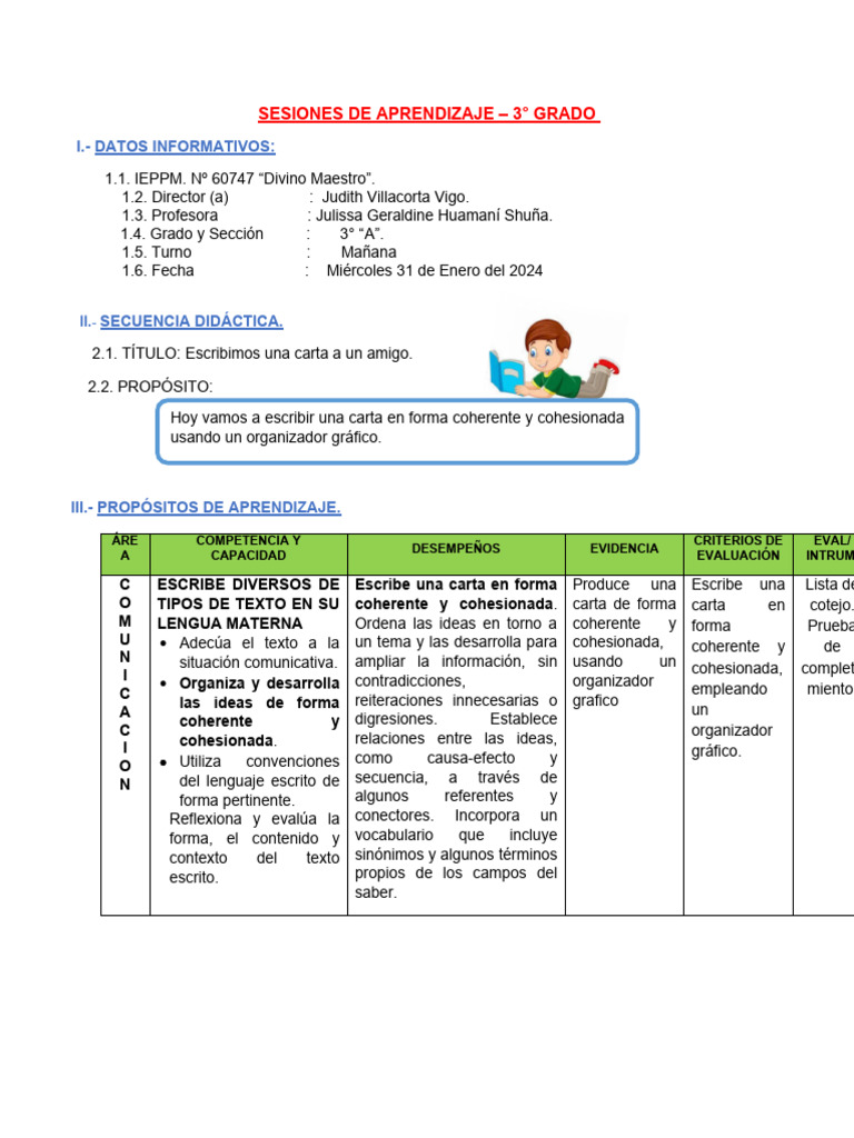 SESIONES COM 3ro- ESCRIBIMOS UNA CARTA A UN AMIGO | PDF