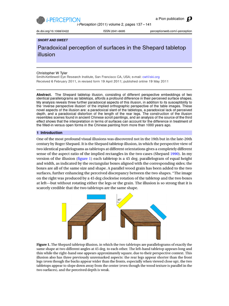 Paradoxical Perception of Surfaces in The Shepard Tabletop Illusion ...
