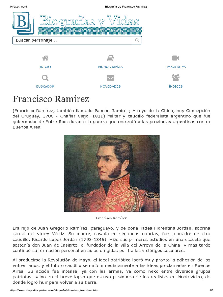 Biografia de Francisco Ramírez | PDF | Argentina