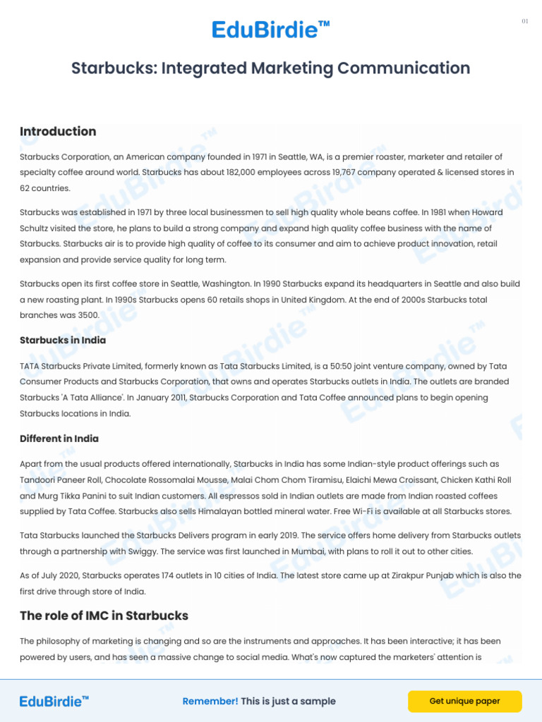 Starbucks Integrated Marketing Communication | PDF | Starbucks | Marketing
