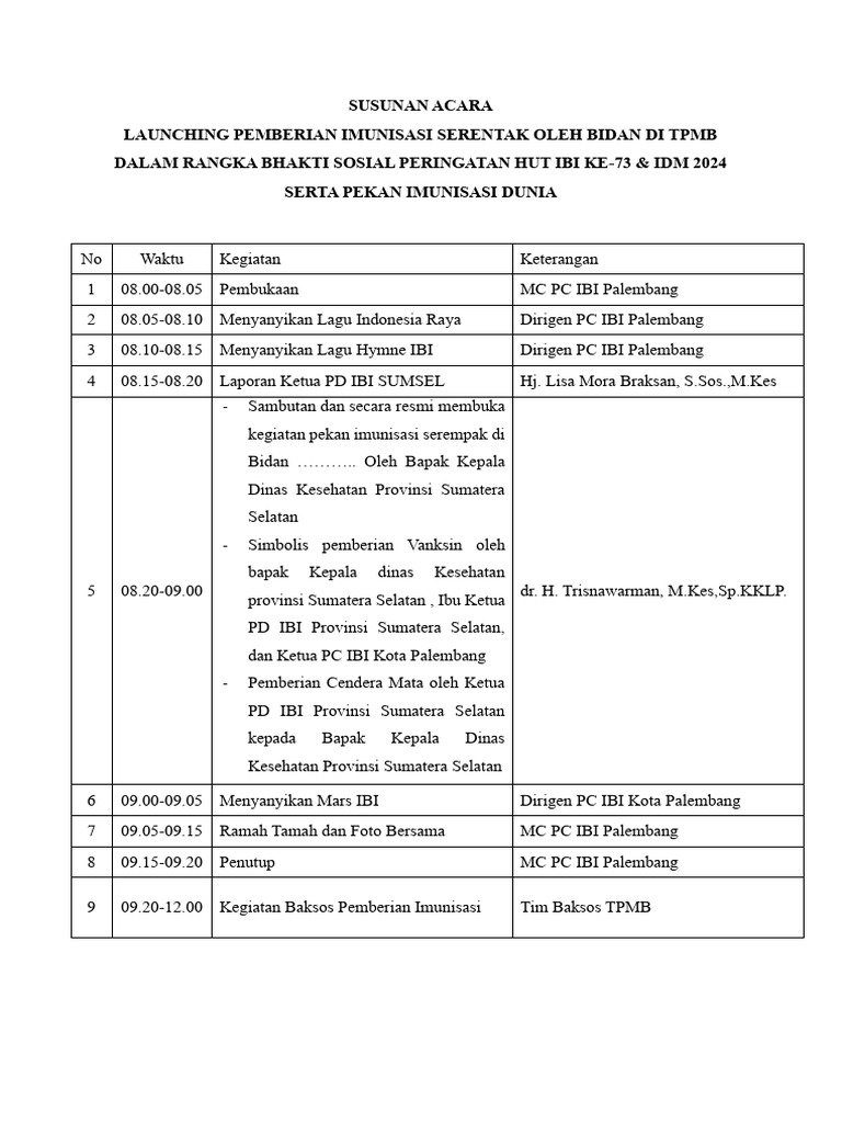 SUSUNAN ACARA Baksos IBI 23 April 2024 | PDF