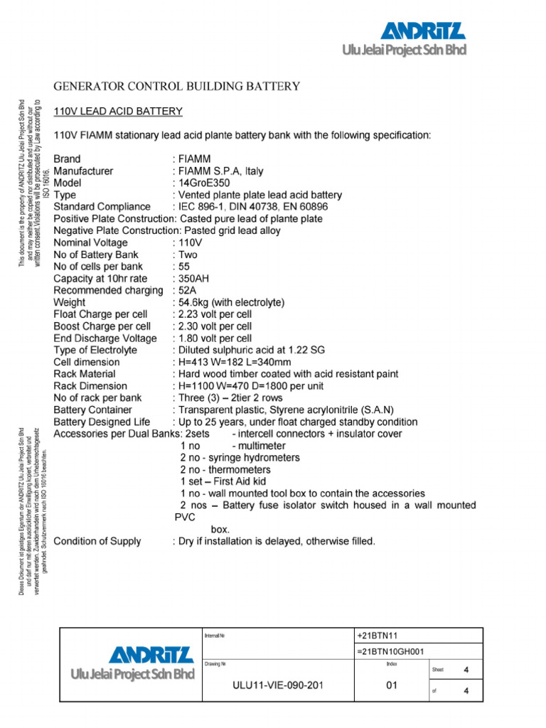 Battery Spec GCB | PDF