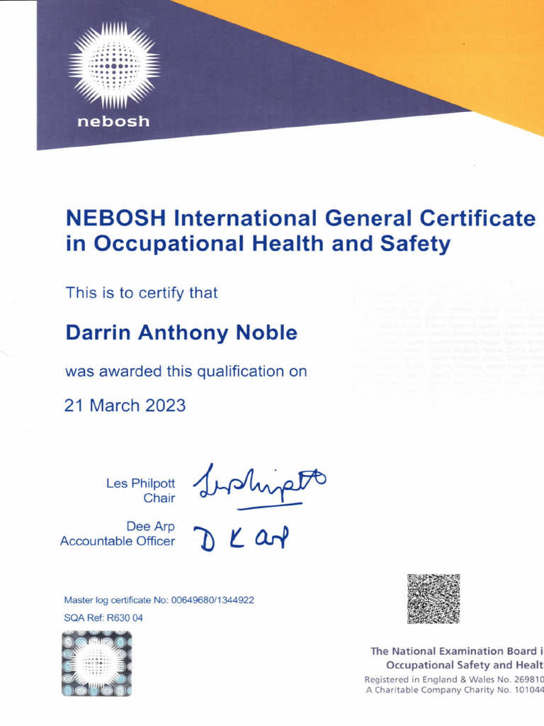 Certificate NEBOSH | PDF