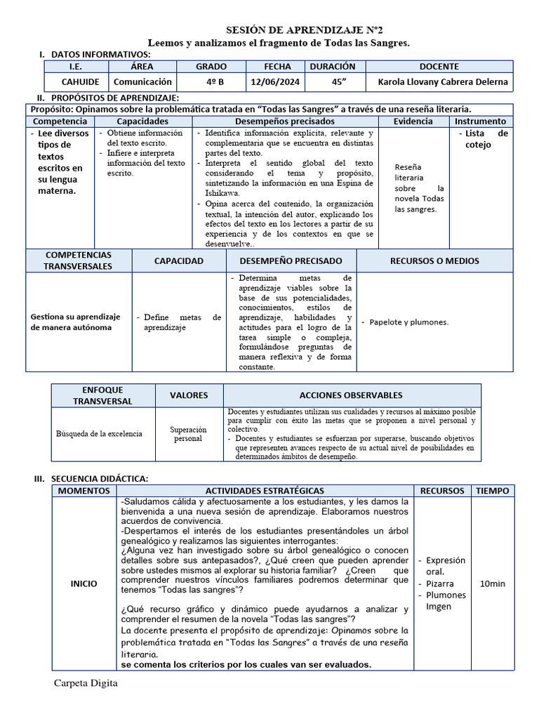 4 SESIÓN DE APRENDIZAJE SESION 13 | Descargar gratis PDF | Aprendizaje | Cognición