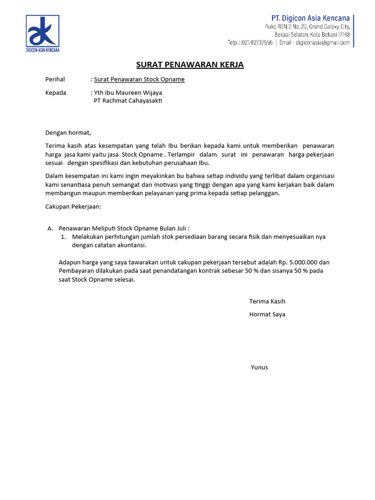 Surat Penawaran Kerja Stock Opname | PDF