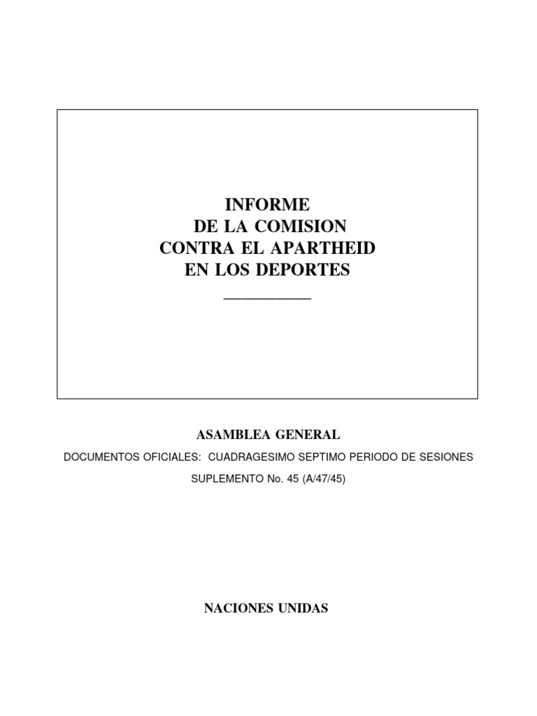Informe de La Comision Contra El Apartheid en Los Deportes | PDF ...