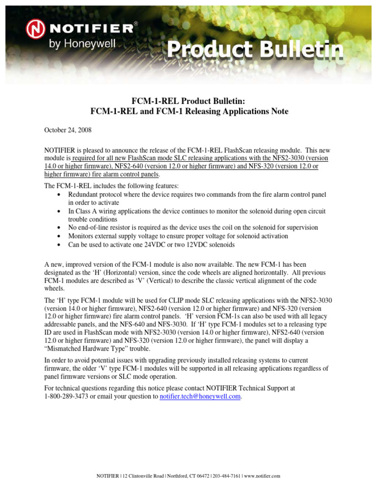 Product Bulletin - FCM-1-REL and FCM-1 Releasing Applications Note | PDF
