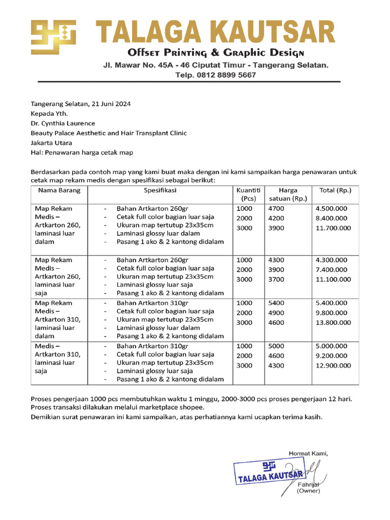 Surat Penawaran Pembuatan Stopmap | PDF