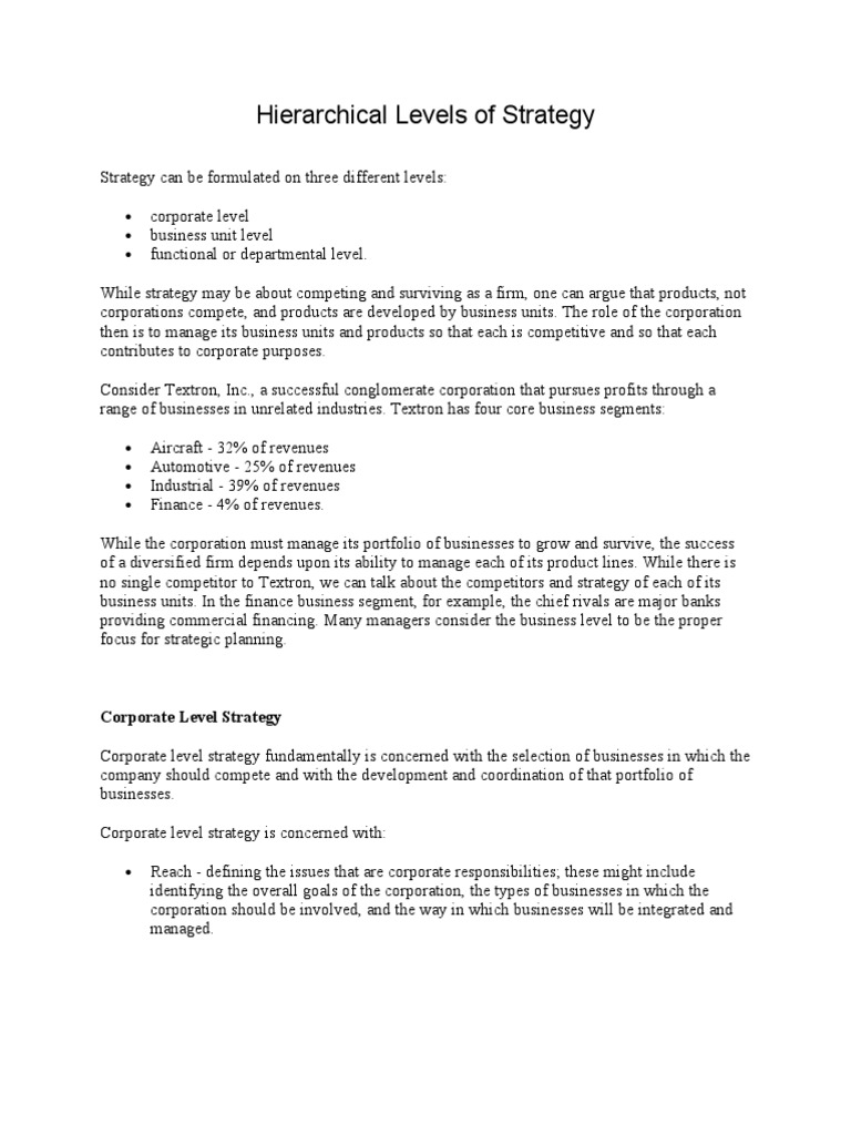 Hierarchical Levels of Business Strategy | PDF | Competitive Advantage ...