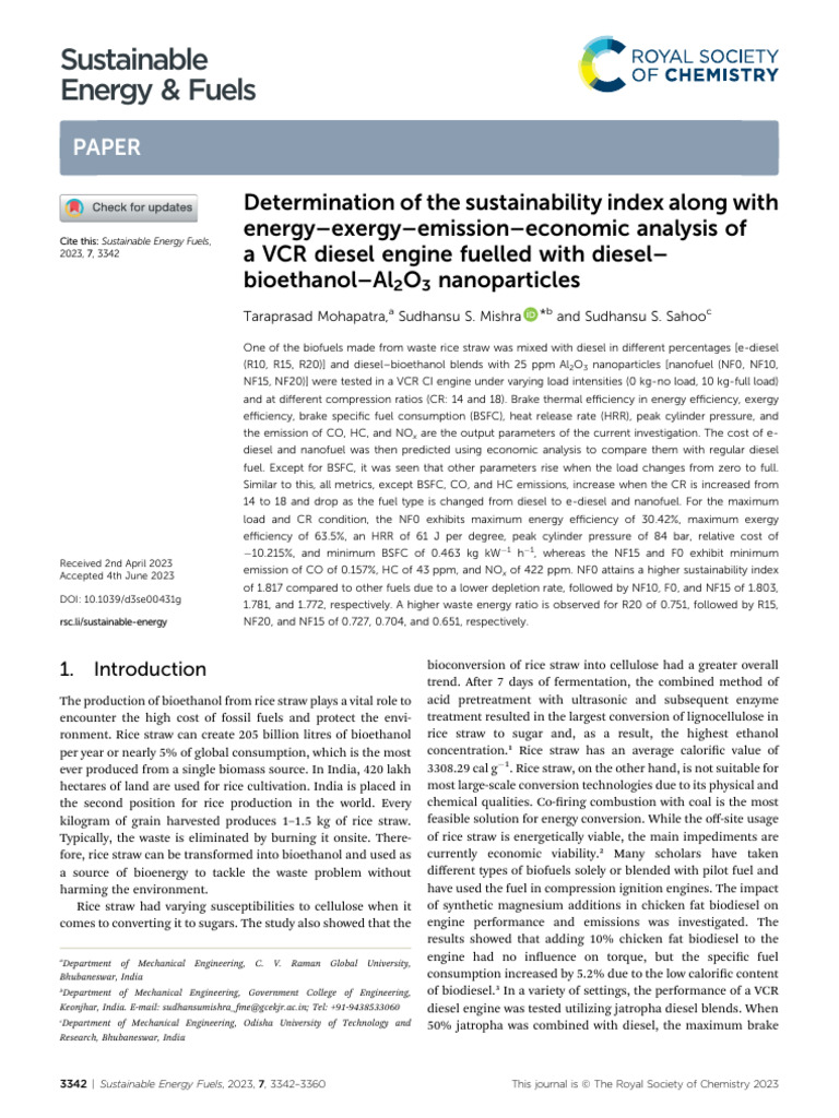 Energy and Emission Analysis of VCR Engine | PDF | Biodiesel | Diesel ...