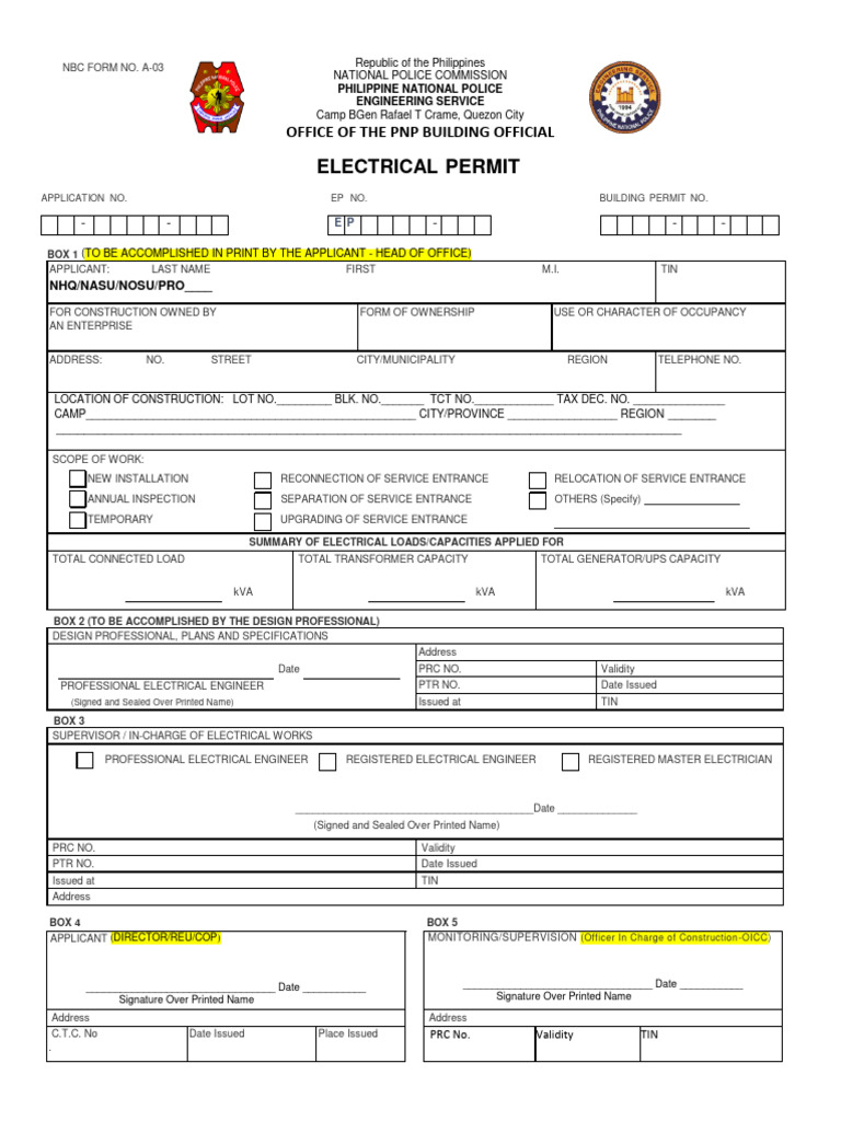 03 NBC Form No A 03 Electrical Permit | PDF