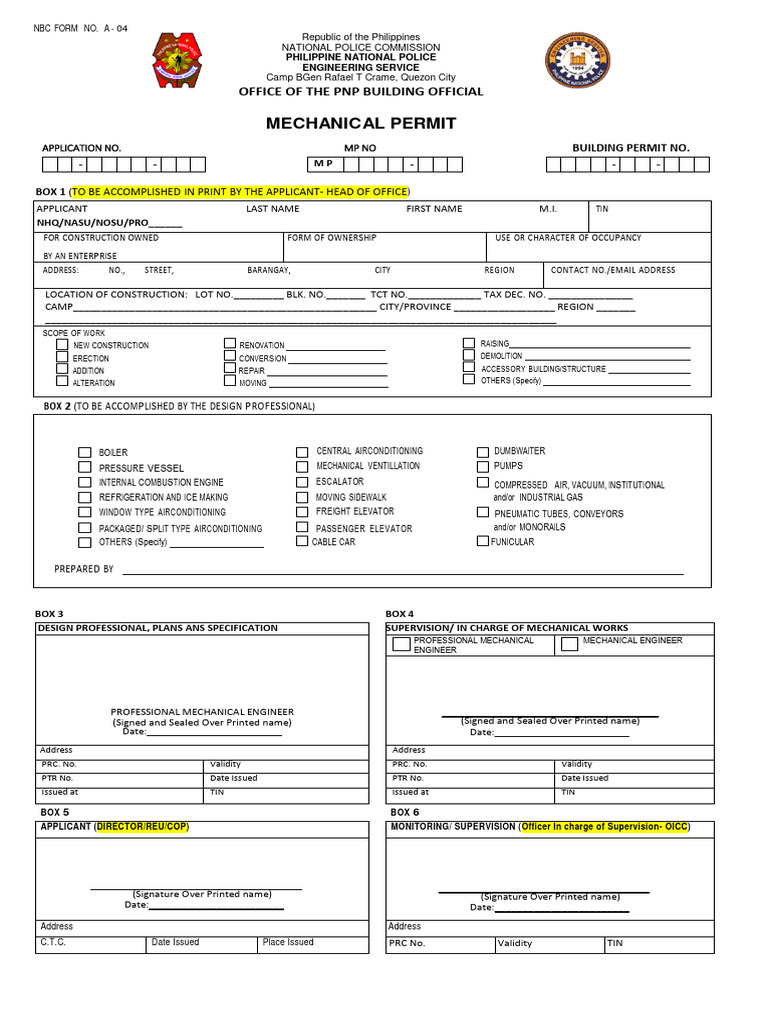 Mechanical Permit Application Form A-04 | PDF | Elevator | Mechanical ...