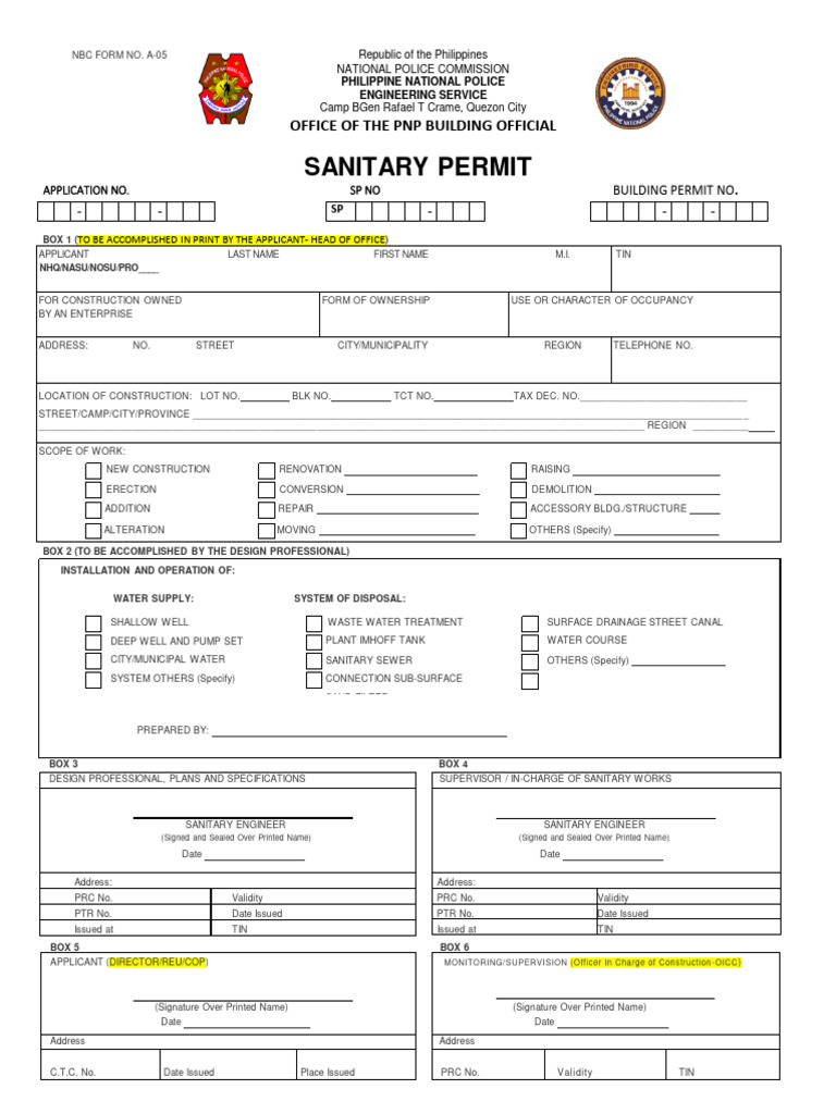 Sanitary Permit Application Form A-05 | PDF | Water | Water Supply