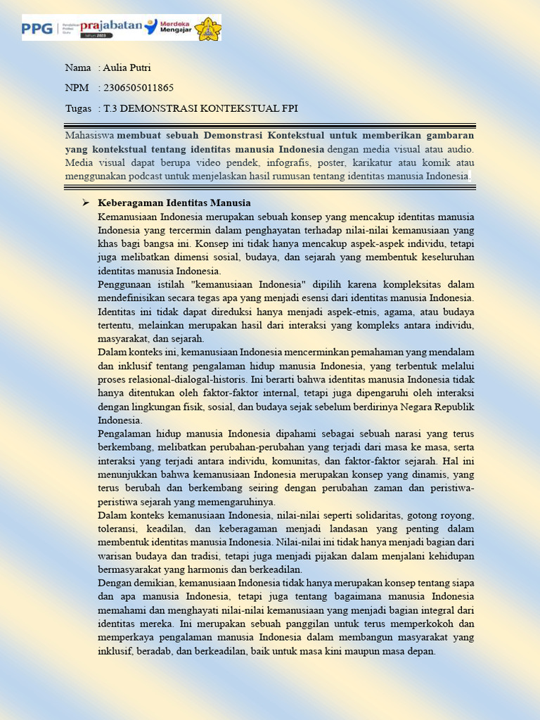 Topik.3 FPI Demonstrasi Kontekstual (Aulia Putri) | PDF
