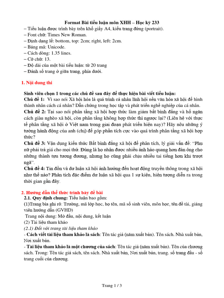 Yeu Cau Bai Tieu Luan XHH Cuoi Ky | PDF