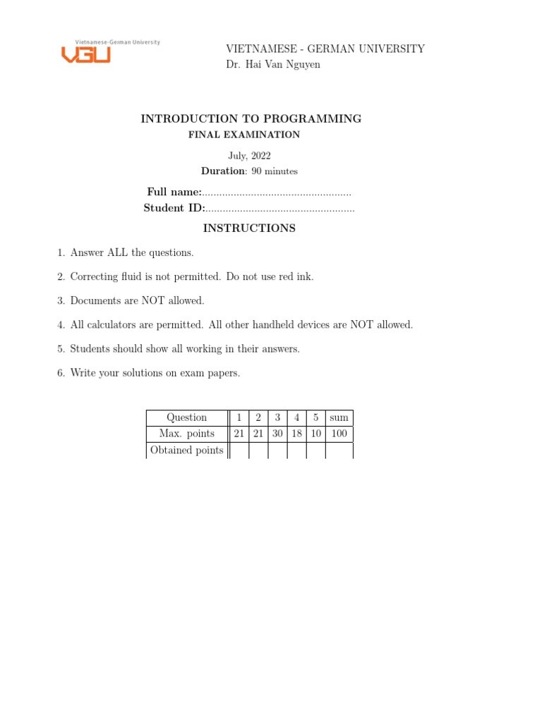 Exam Pdf Parameter Computer Programming Computing 