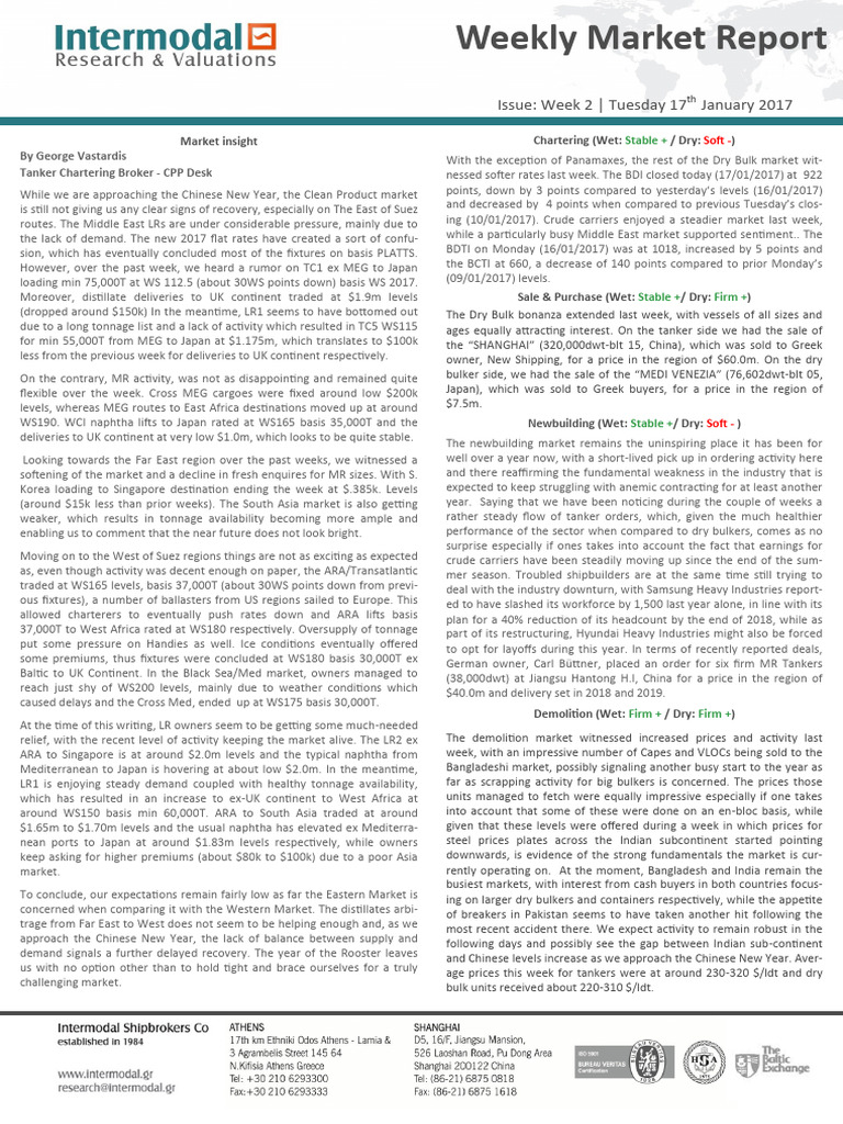 Intermodal Report Week 2 2017 | PDF | Oil Tanker | Heavy Industry