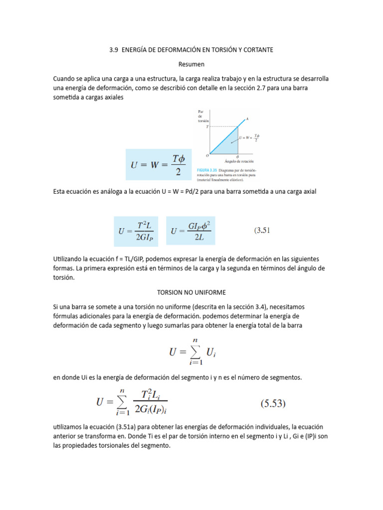 Resumen 3.9 Energía de Deformación en Torción y Cortante Puro | PDF | Deformación (ingeniería ...
