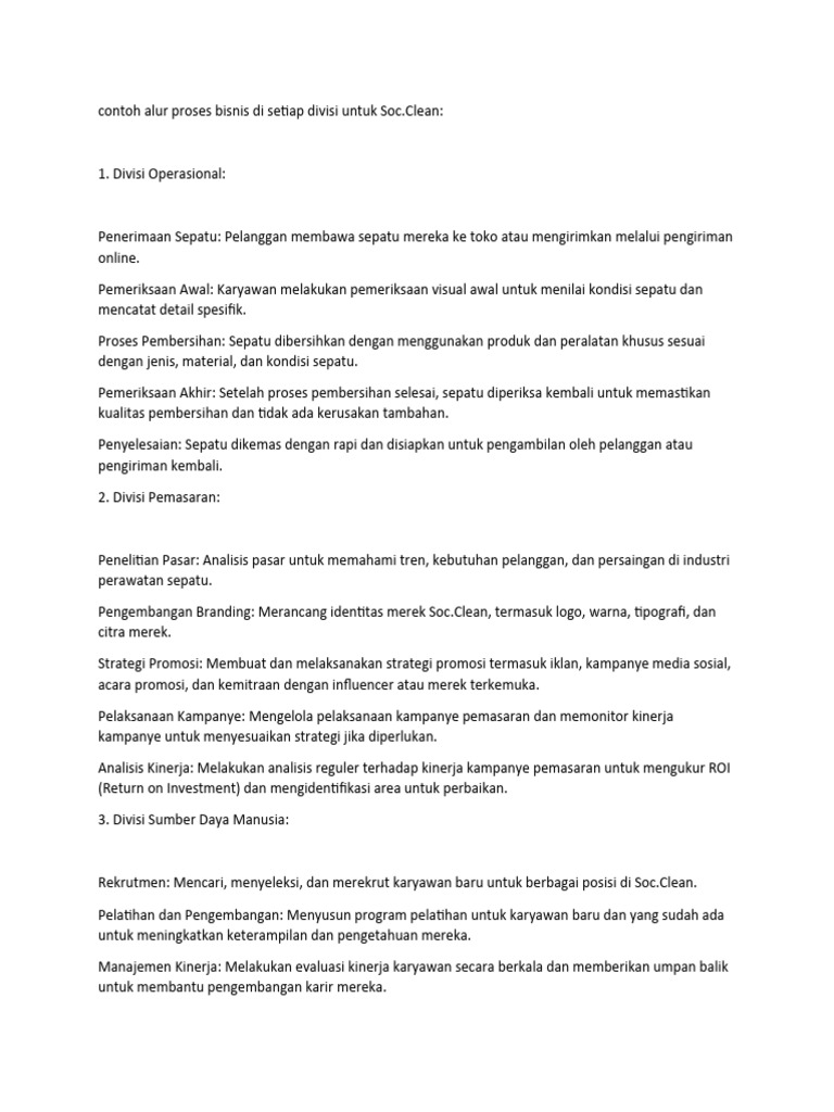 contoh alur proses bisnis di setiap divisi untuk Soc | PDF