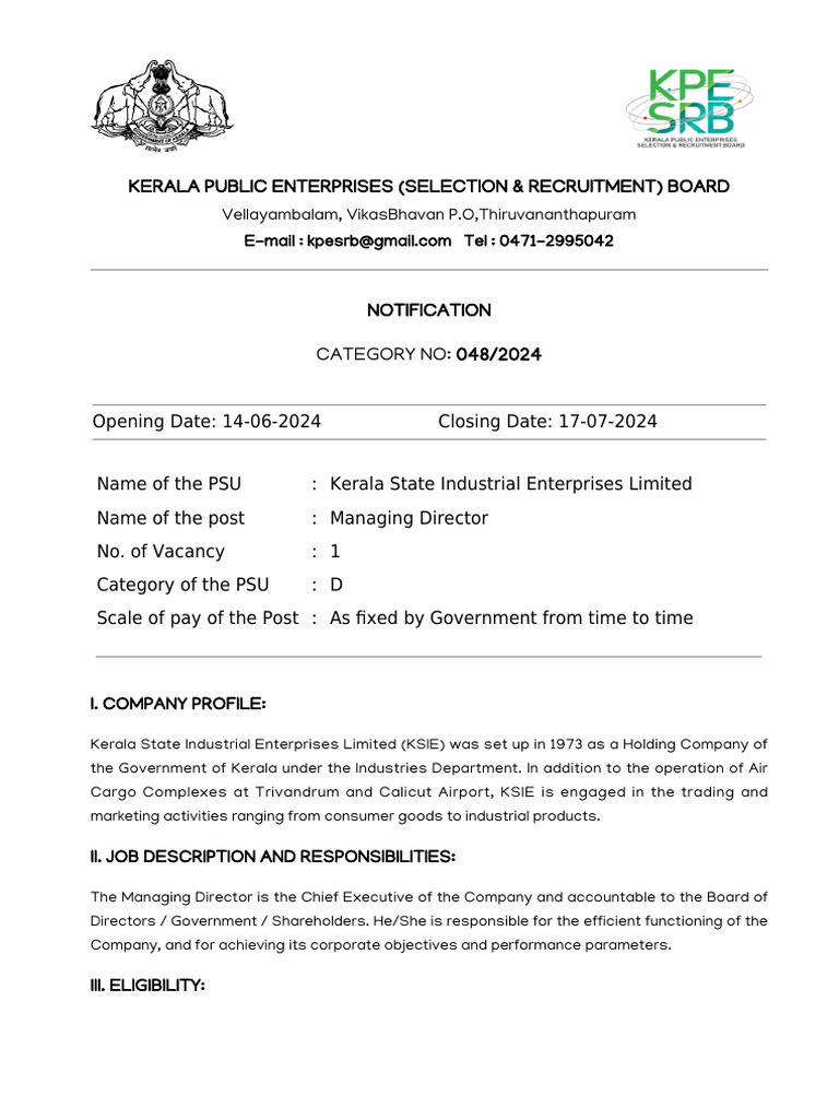 048 2024 Managing Director Kerala State Industrial Enterprises Limited ...