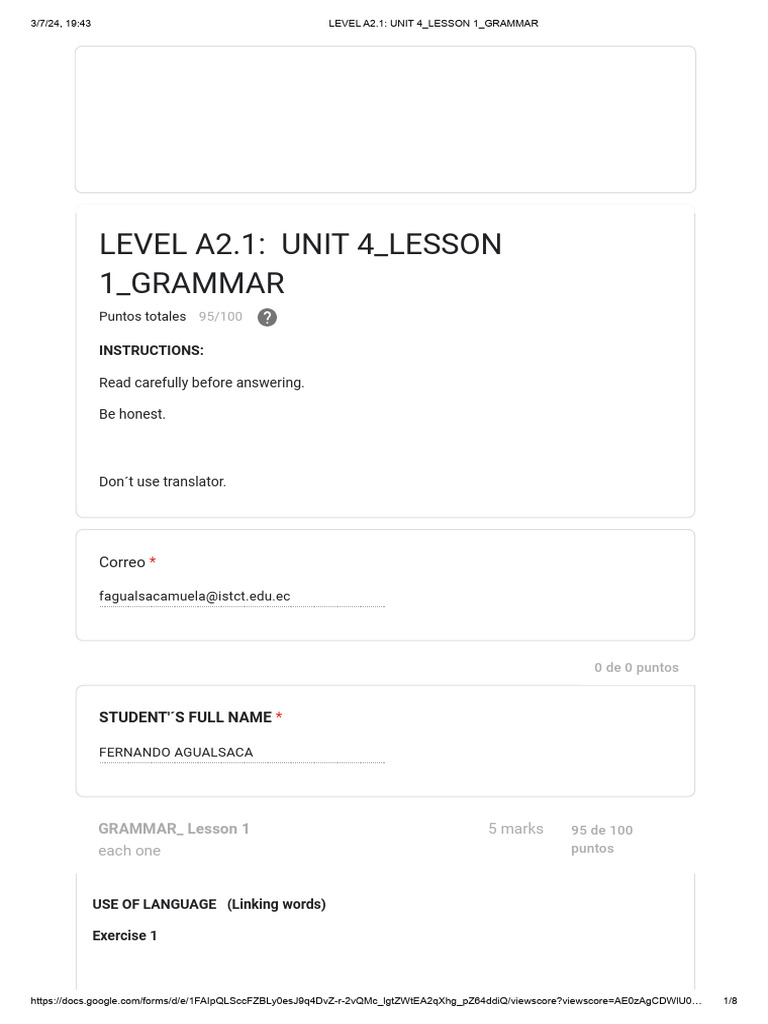 Level A2.1 - Unit 4 - Lesson 1 - Grammar | PDF