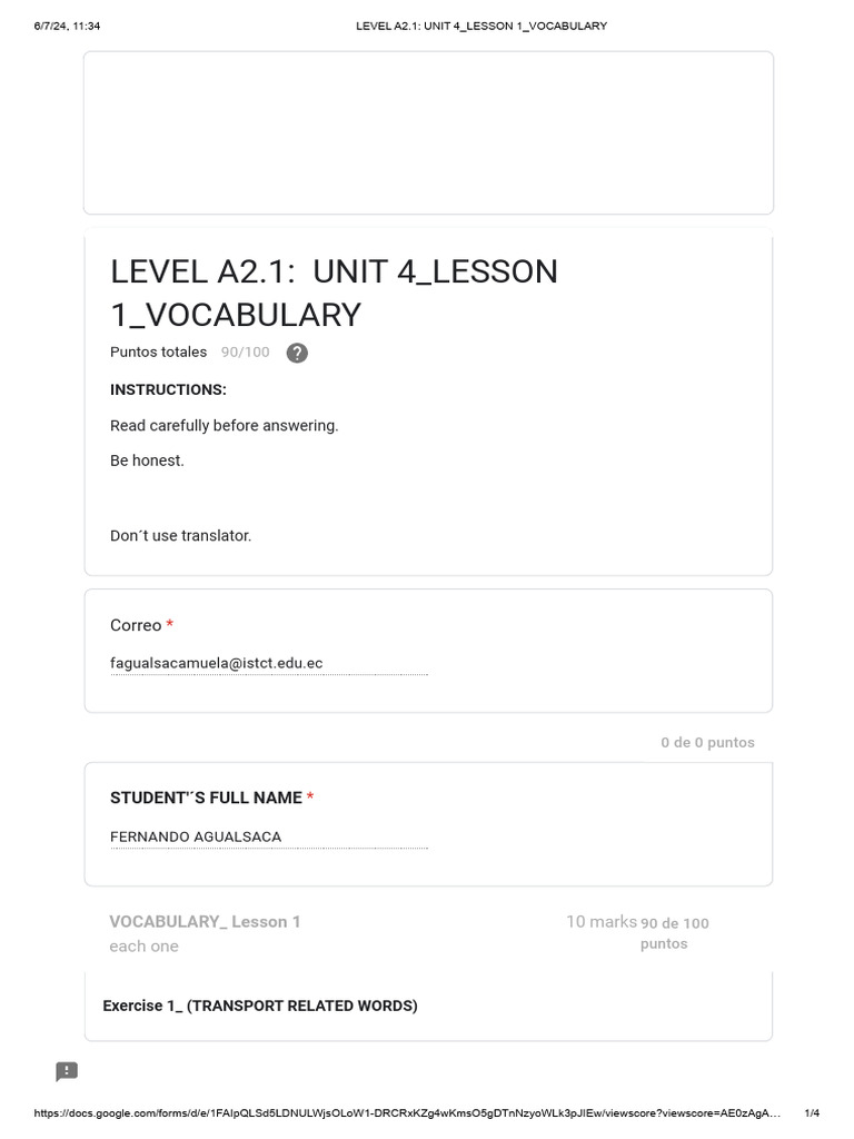 Level A2.1 - Unit 4 - Lesson 1 - Vocabulary | PDF | Transport