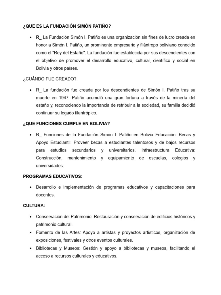 Que Es La Fundación Simón Patiño | PDF | Bolivia | Medicina