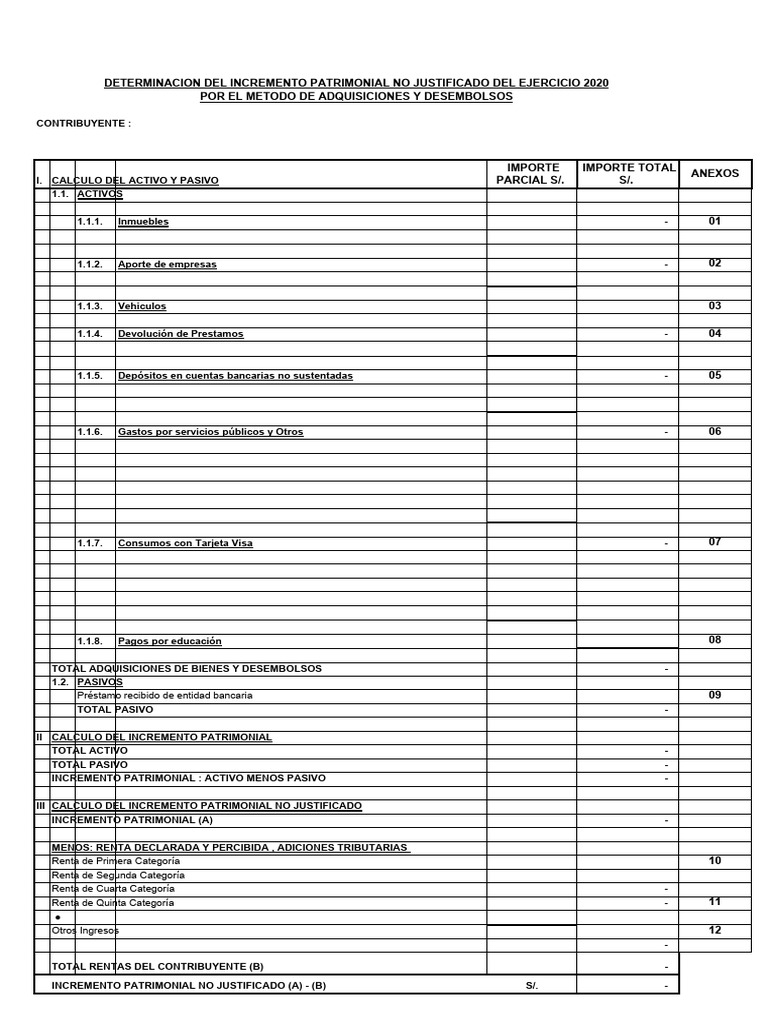 FORMATO DE DESBALANCE PATRIMONIAL SUNAT (2) | Descargar gratis PDF ...