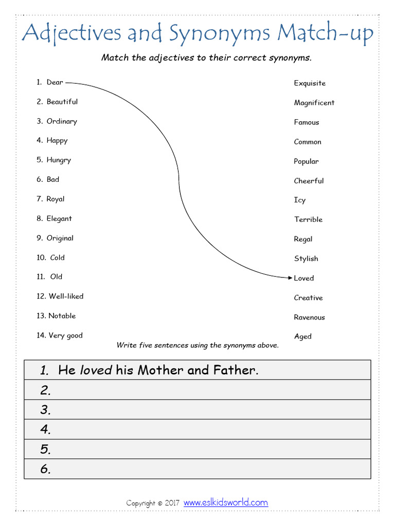 adjectives-synonym-match-up-worksheet | PDF