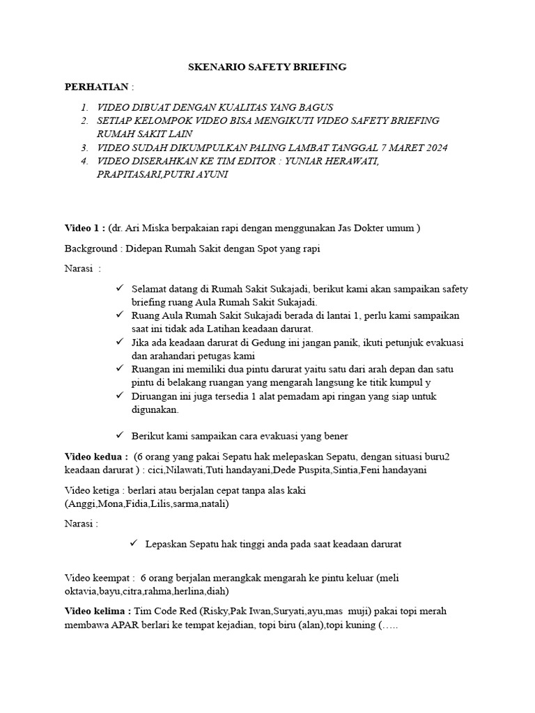 Skenario Safety Briefing | PDF | Kesehatan Holistik