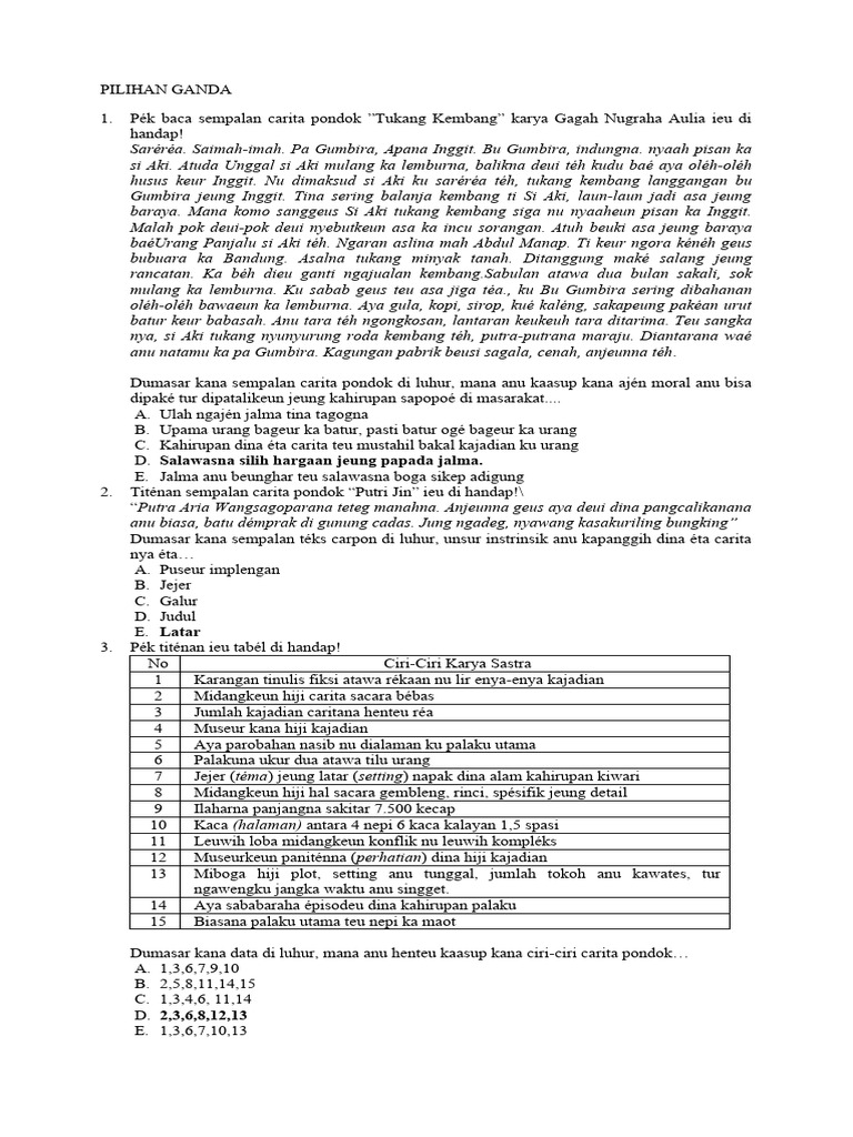 Pat Basa Sunda Kelas Xi Taun 2020 | PDF