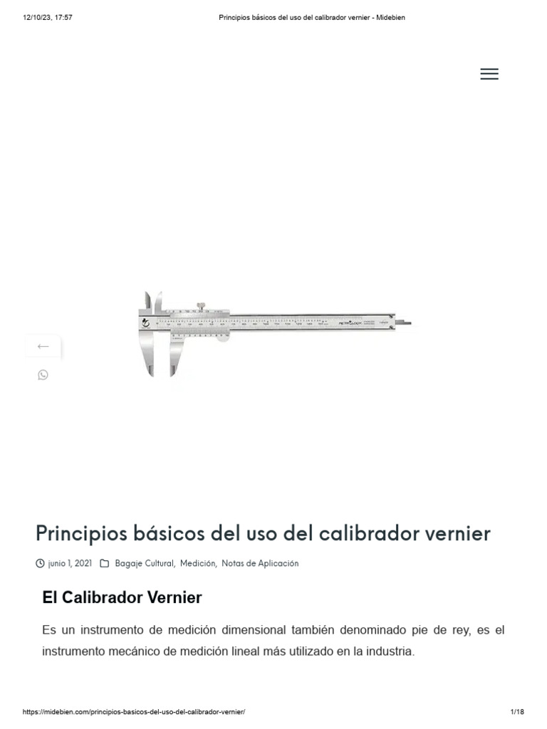 Uso del Calibrador Vernier: Guía Básica | PDF | Longitud ...