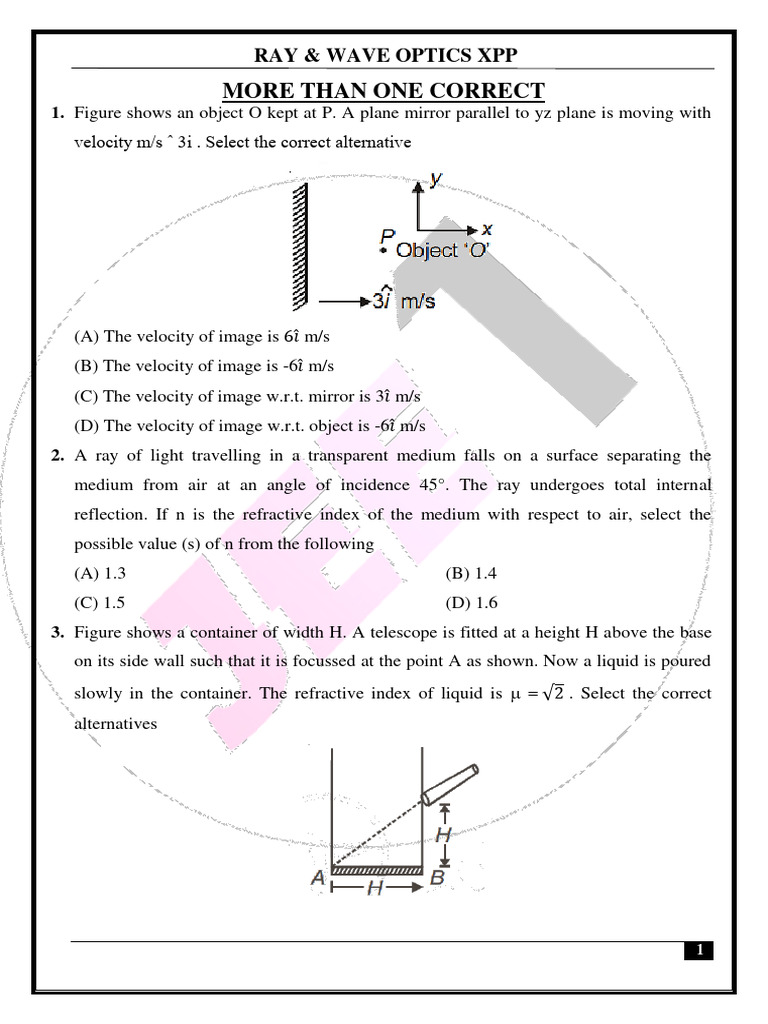 Ray and Wave Optics MCQs | PDF | Optics | Physics