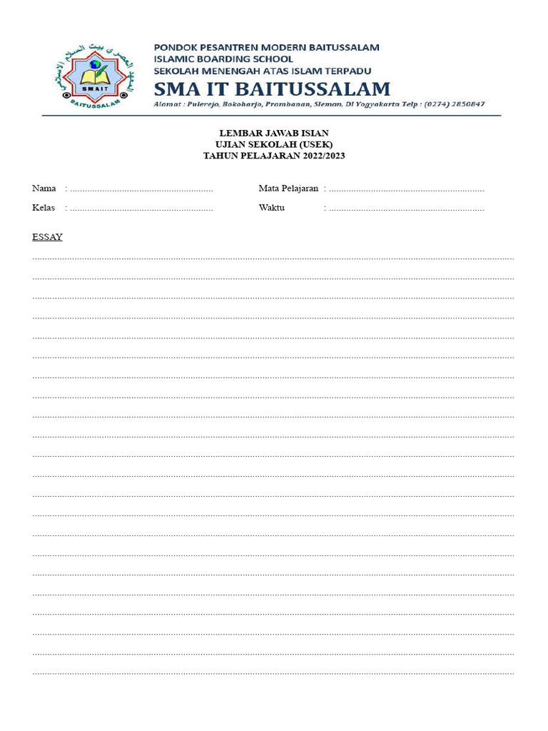 Lembar Jawab Esay Usek 2023 | PDF