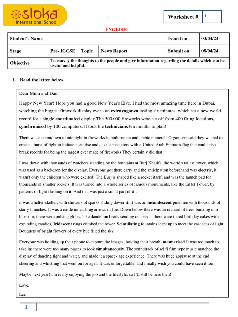 ENG WS 1 - Newsreport | PDF | Fireworks