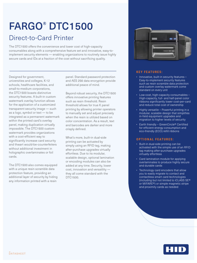 Fargo DTC1500 | PDF | Printer (Computing) | Smart Card